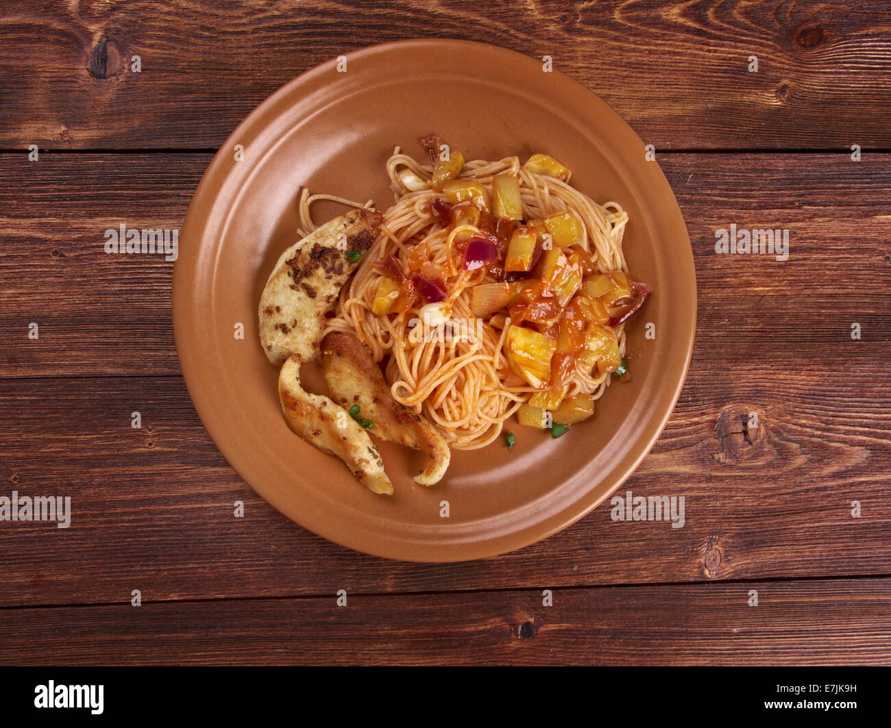 homemade spaghetti, chicken fillet zucchini Stock Photo - Alamy