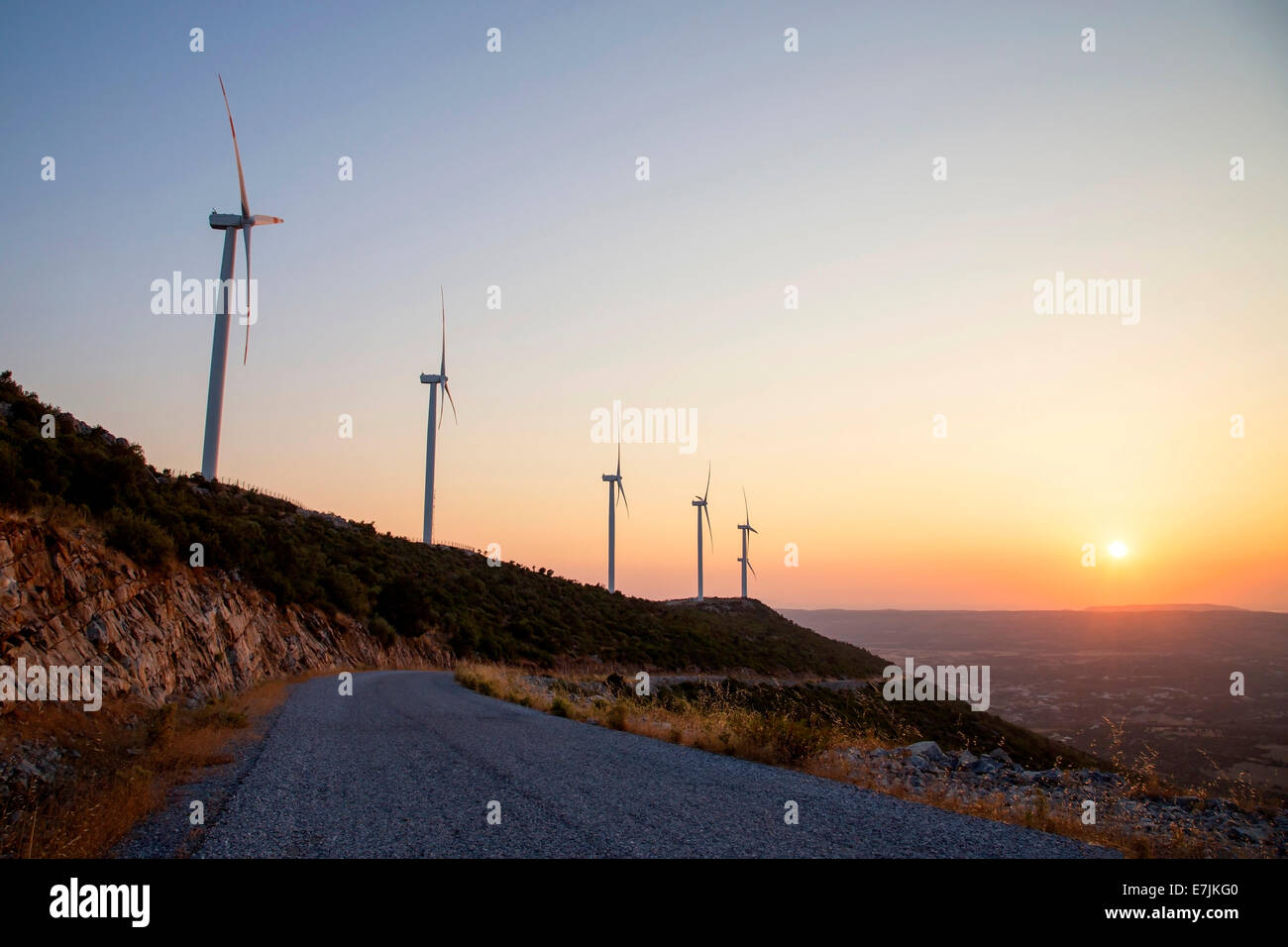 Beautiful Sunset with Wind Turbines Silhouettes Stock Photo - Alamy