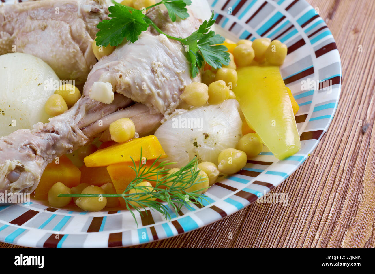 Tajine el besbes - Maghrib chicken appetizer with vegetables Stock ...