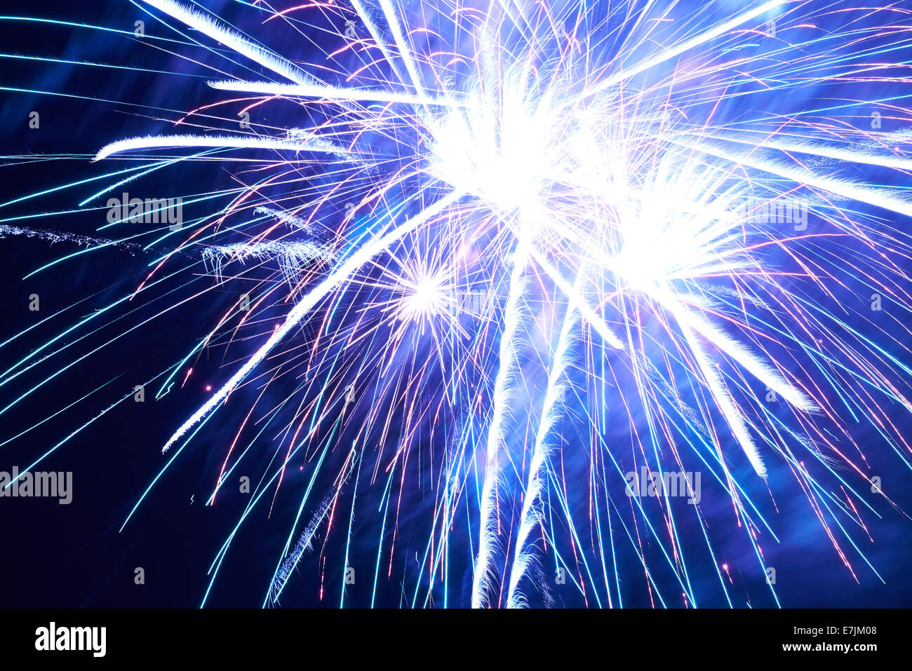 Blue colorful fireworks on the black sky background Stock Photo - Alamy