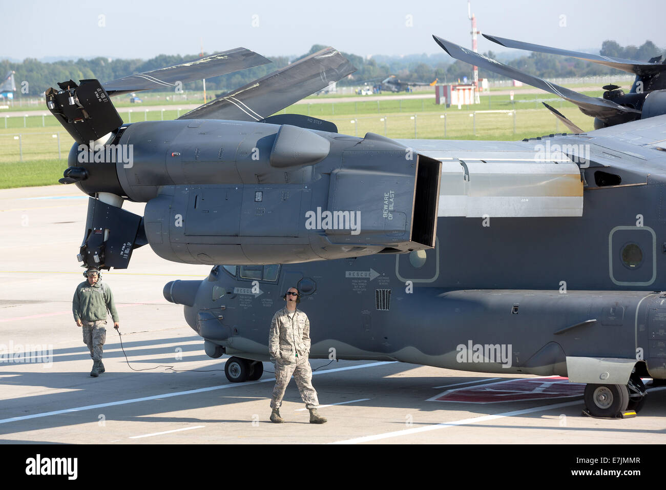 U.S. Bell-Boeing CV-22B Osprey landed at the Mosnov airport, Novy Jicin ...