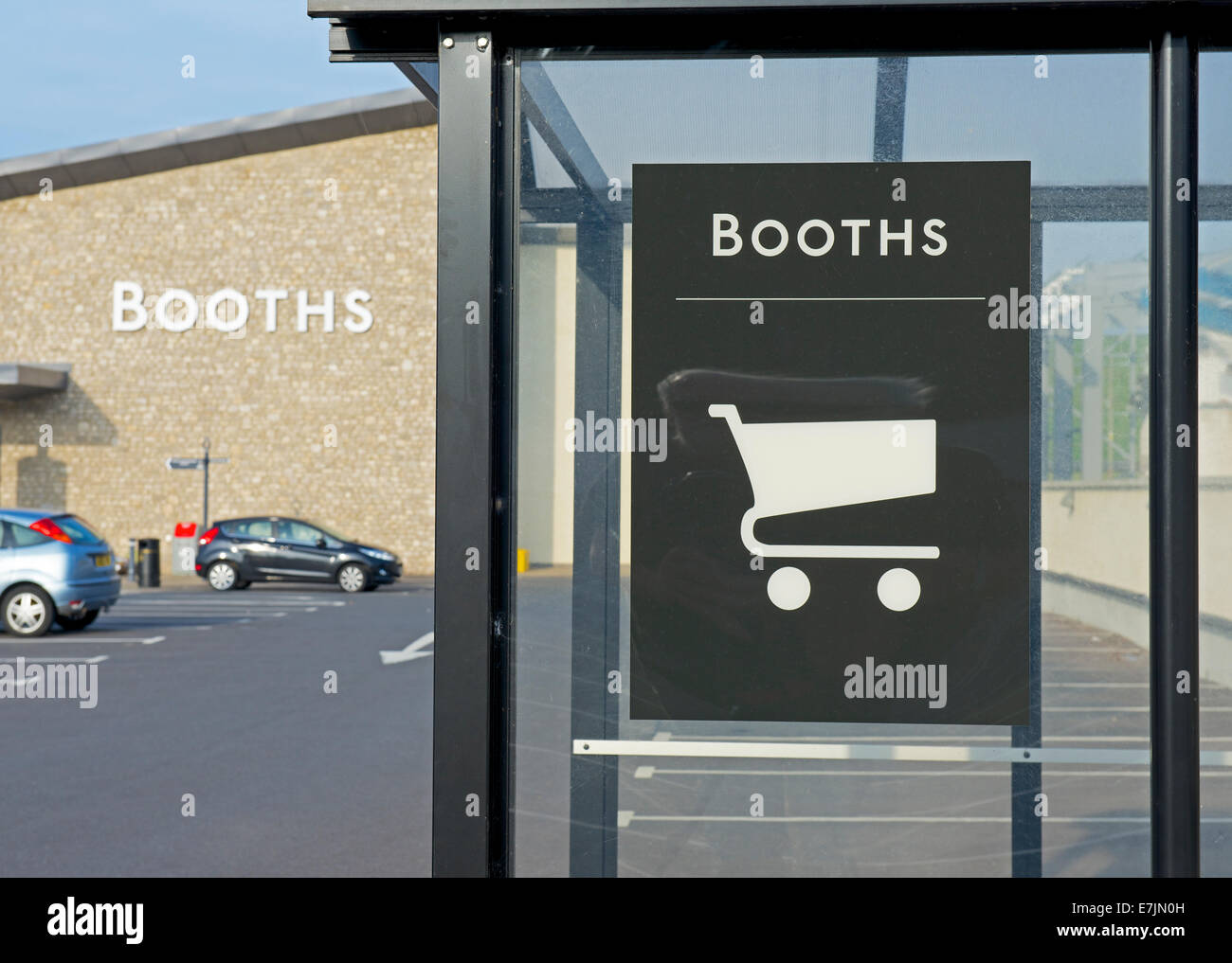 Trolley sign at Booths supermarket, Milnthorpe, Cumbria, England UK ...