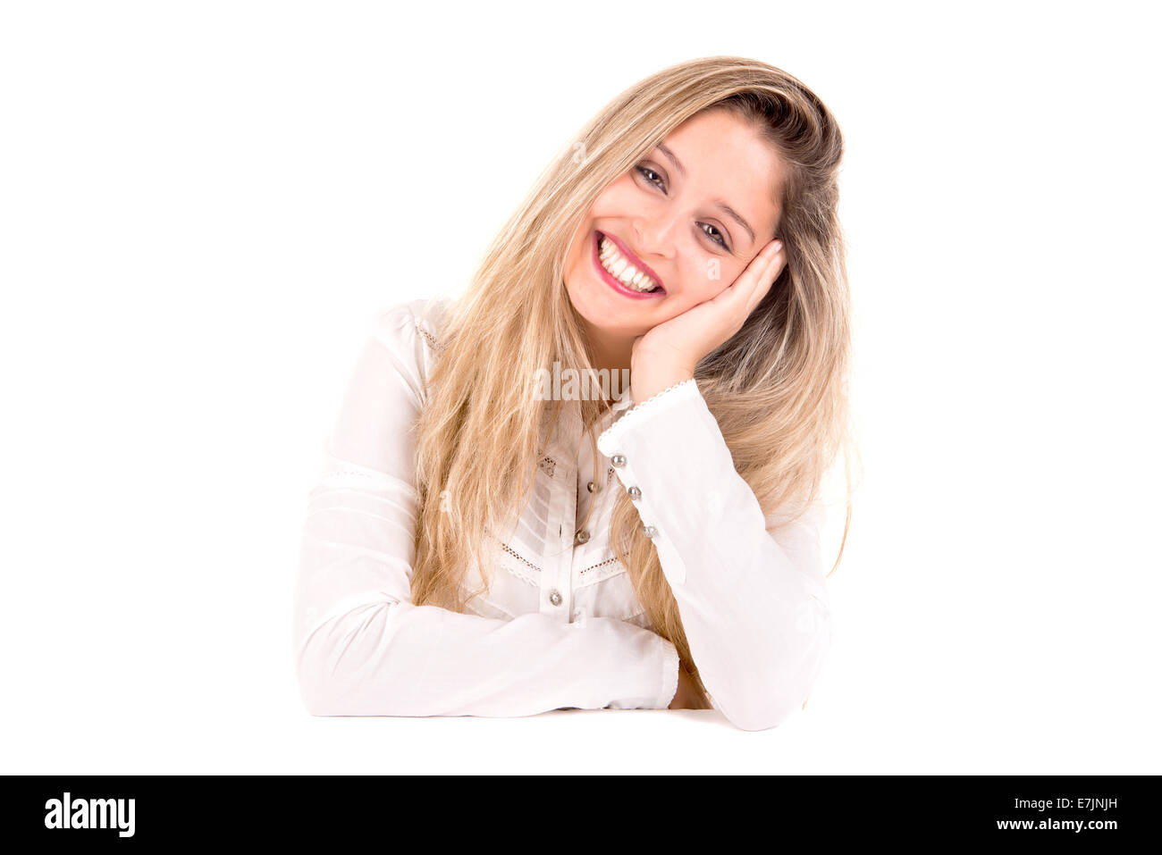 Beautiful young woman isolated in white Stock Photo - Alamy