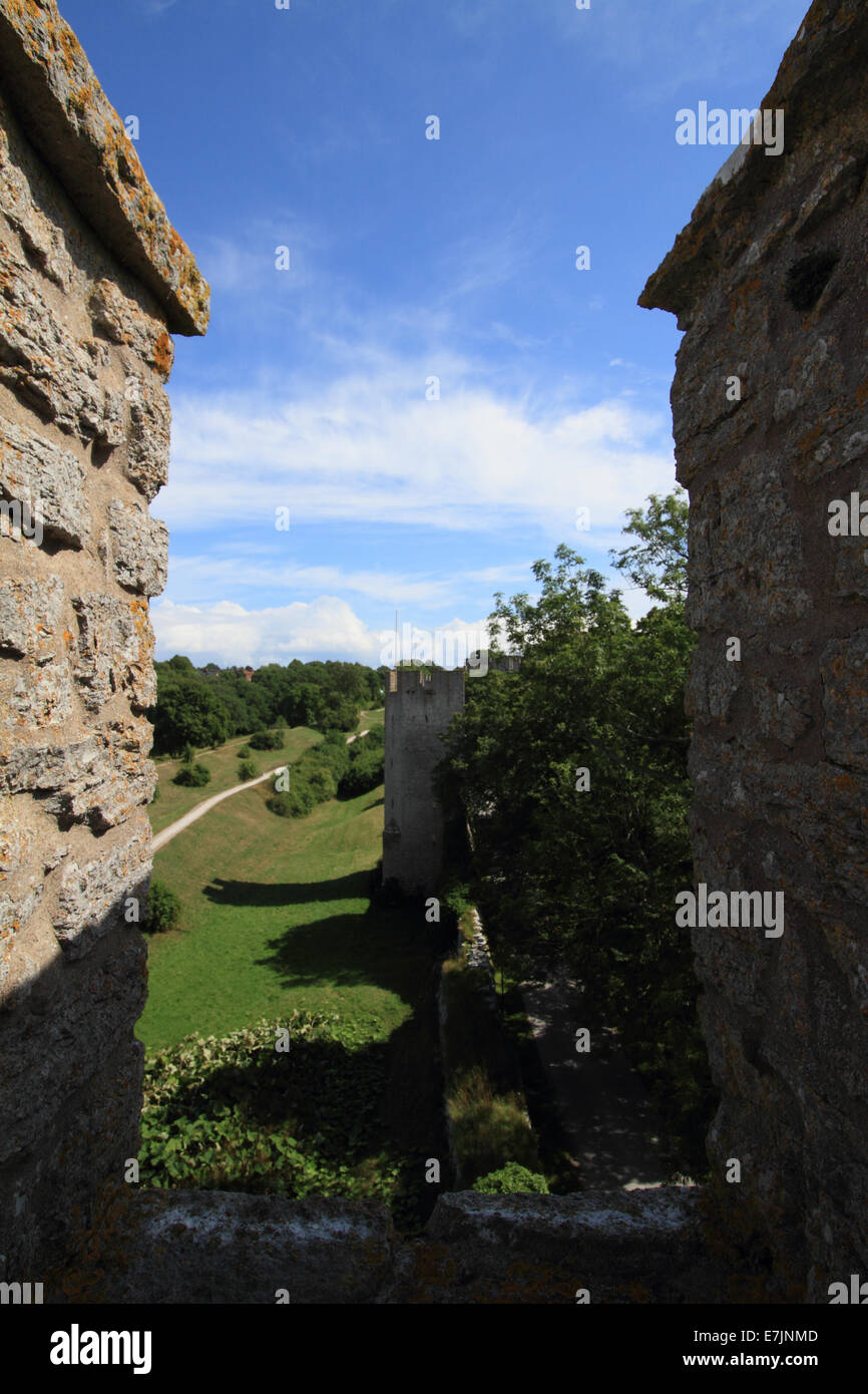 The view at the surrounding landscape from the city walls of Visby ...