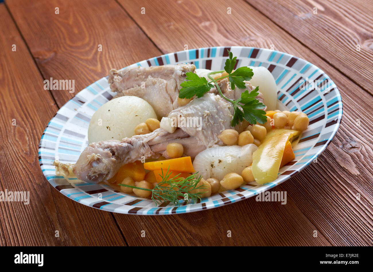 Tajine el besbes - Maghrib chicken appetizer with vegetables Stock ...