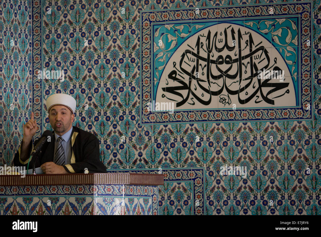 Berlin, Germany. 19th Sep, 2014. An imam preaches at Centrum mosque in ...