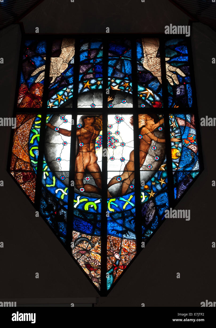 Adam and Eve stained glass by Derek Hunt, St Crispin`s Church ...