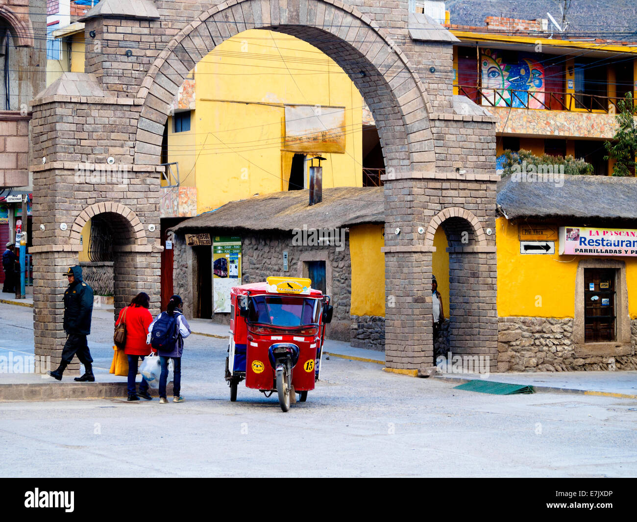 Stone arch in the central square of Chivay - Chivay, Peru Stock Photo ...