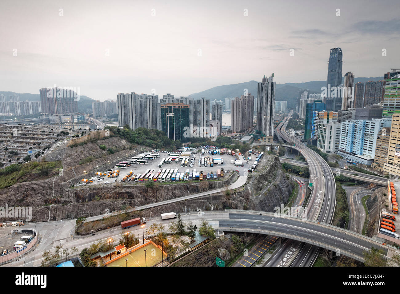 hong kong modern city High speed traffic and blurred light trails Stock ...