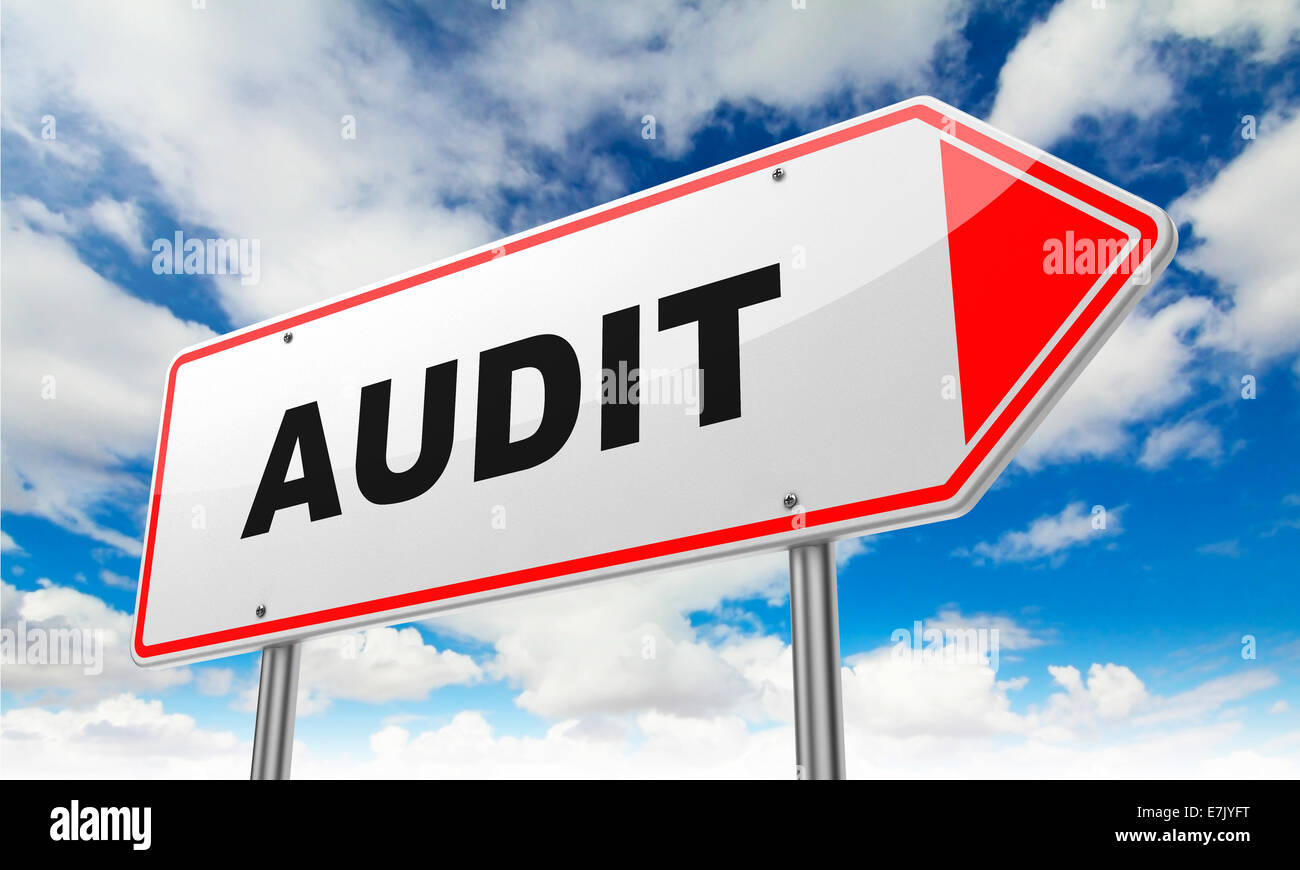 Audit on Red Road Sign Stock Photo - Alamy