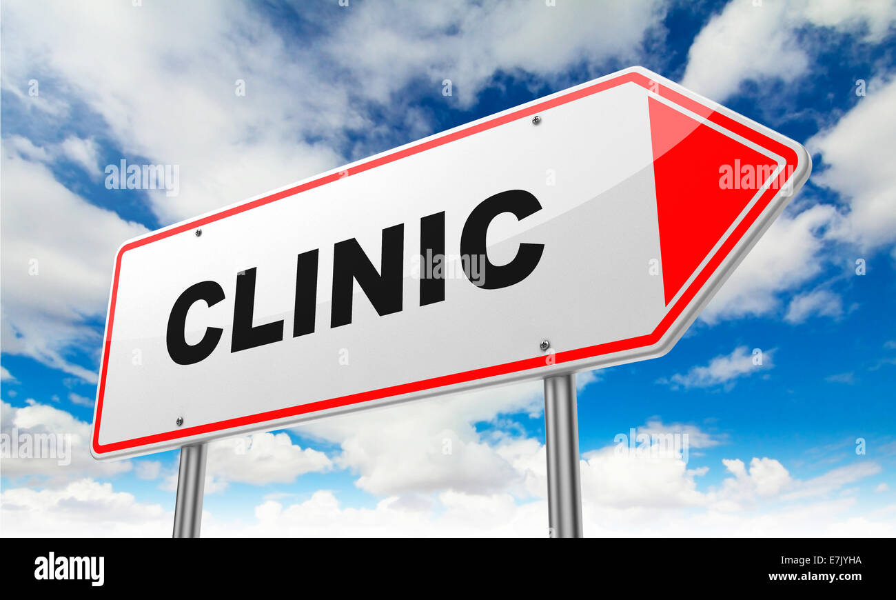 Clinic on Red Road Sign Stock Photo - Alamy