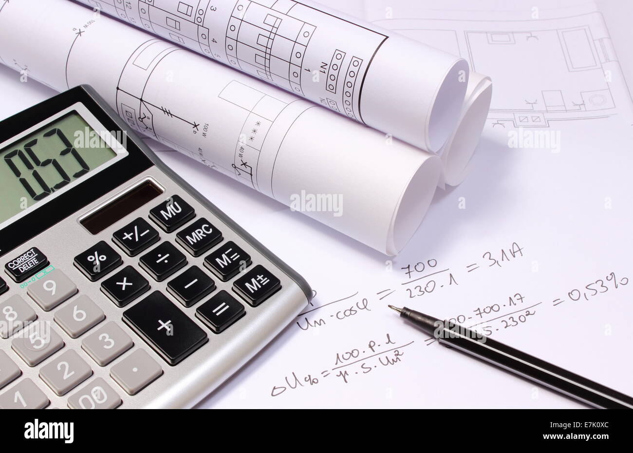Rolled electrical diagrams, calculator and mathematical calculations ...
