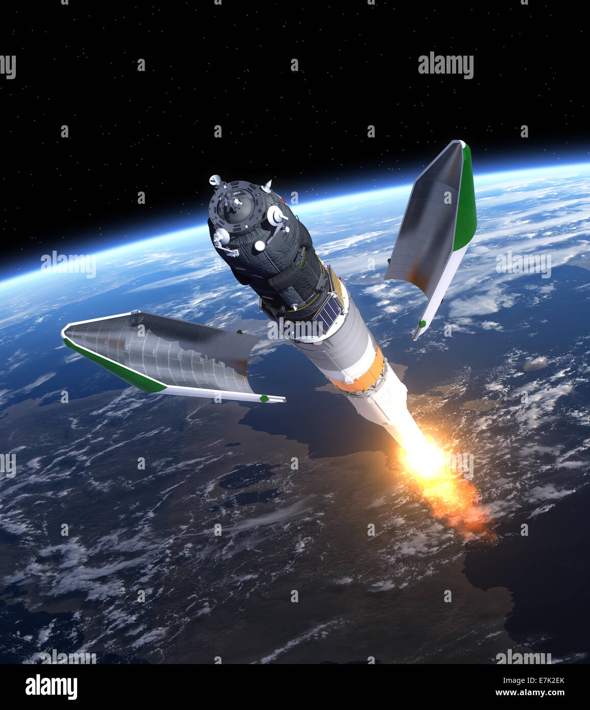 Launch Of Cargo Spacecraft "Progress". 3D Scene Stock Photo - Alamy