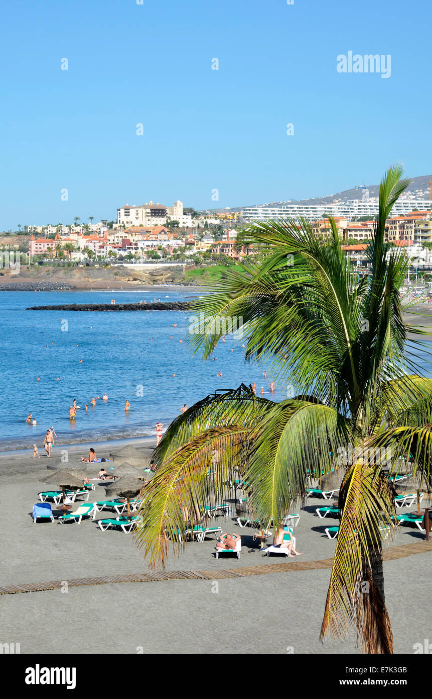 The beach at Torviscas on the Costa Adeje in Tenerife, Canary Islands ...