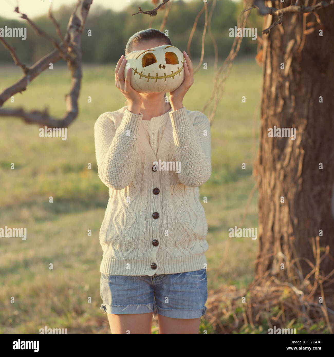 Girls with pumpkin face Stock Photo - Alamy