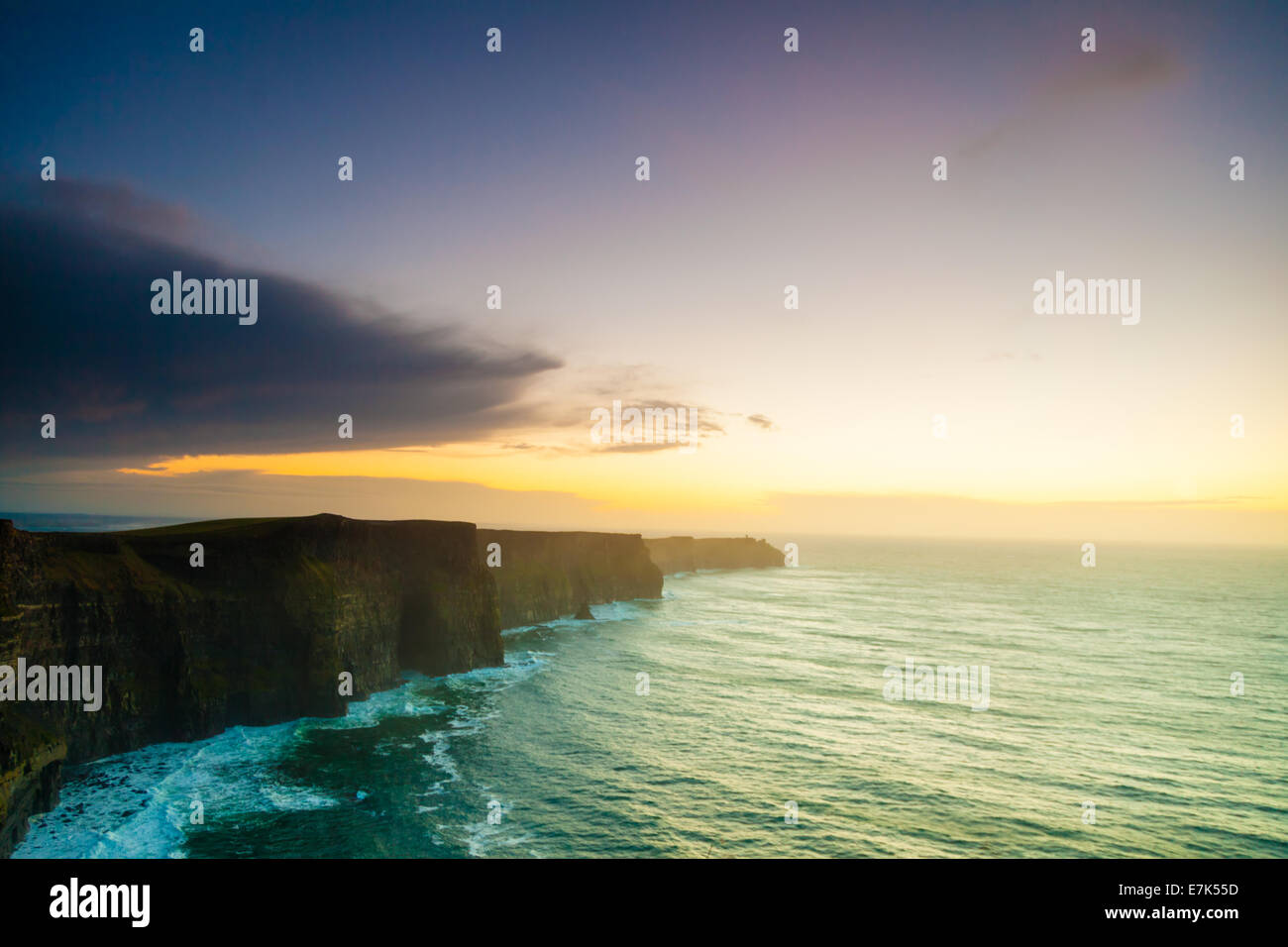 Famous cliffs of Moher at sunset in Co. Clare Ireland Europe. Beautiful ...