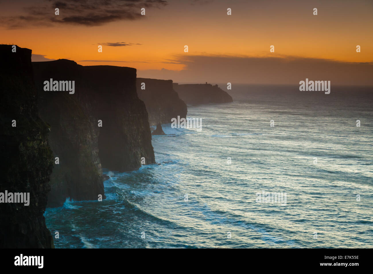 Famous cliffs of Moher at sunset in Co. Clare Ireland Europe. Beautiful ...