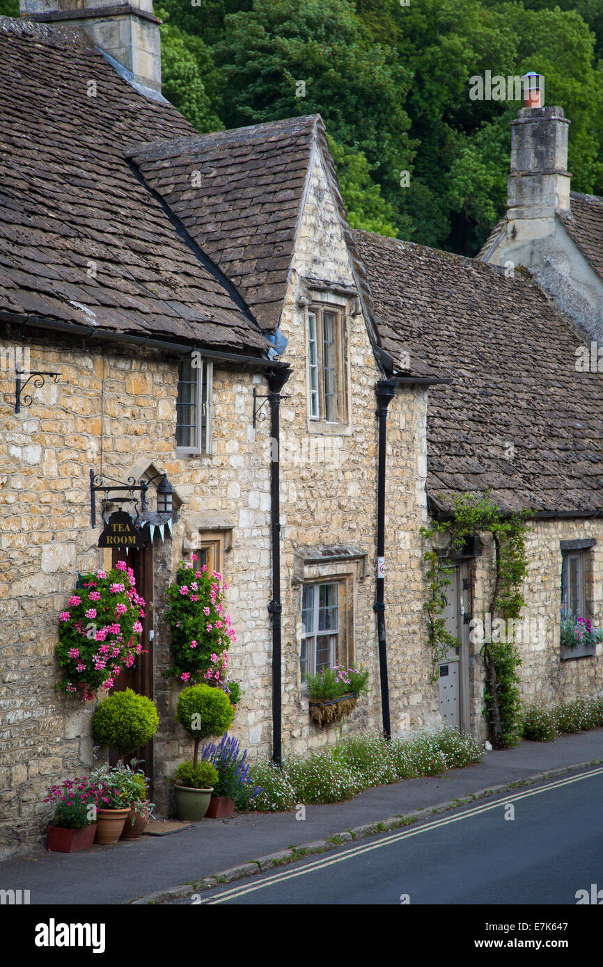 Homes and shops along High Street, Castle Combe, Wiltshire, England ...
