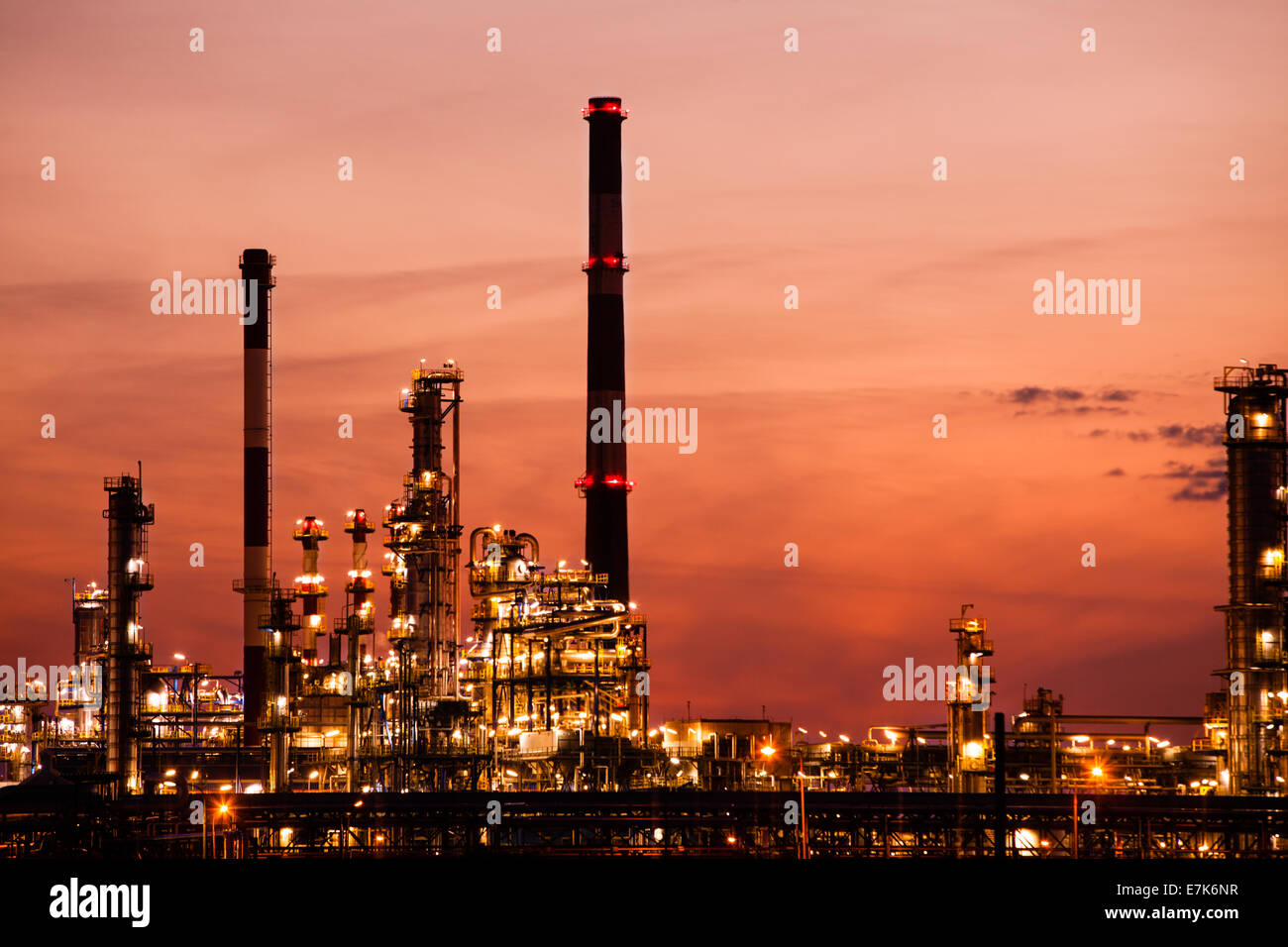 Night view of the refinery petrochemical plant in Gdansk, Poland Europe ...