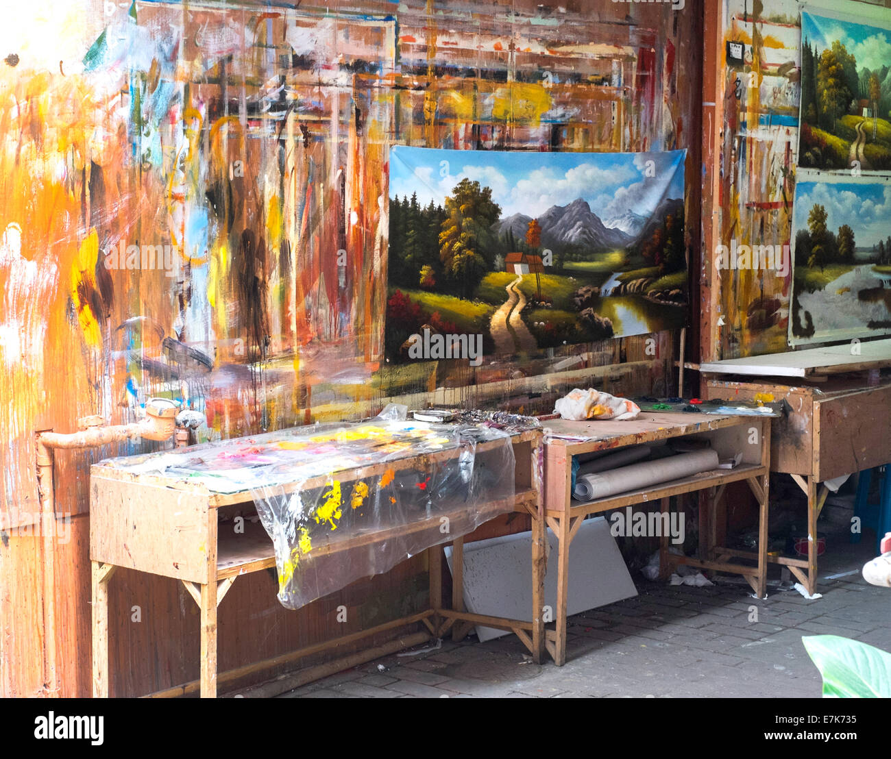 Dafen, China Dafen Art Village. The back streets are filled with works ...