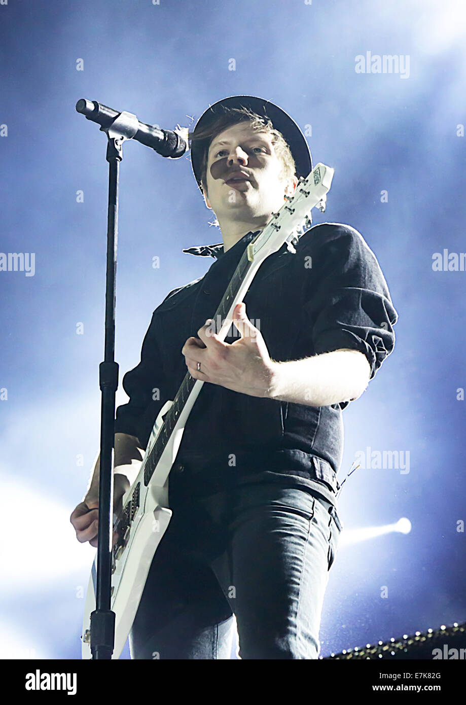 Fall Out Boy performing live on stage at the Phones 4u Arena as part of ...