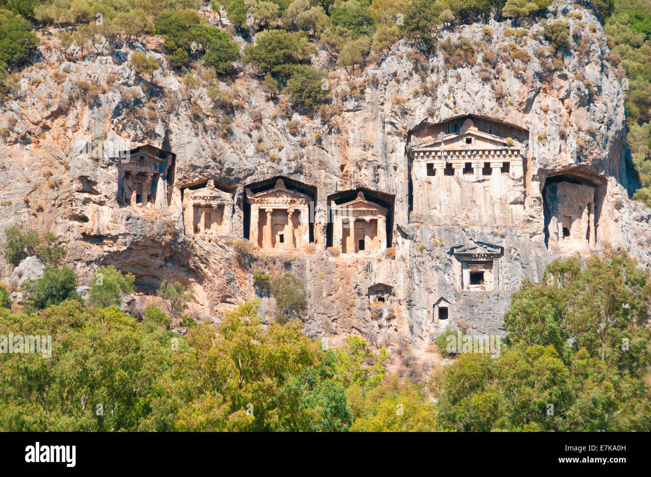 Turkish Lycian tombs - ancient necropolis in the mountains Stock Photo ...