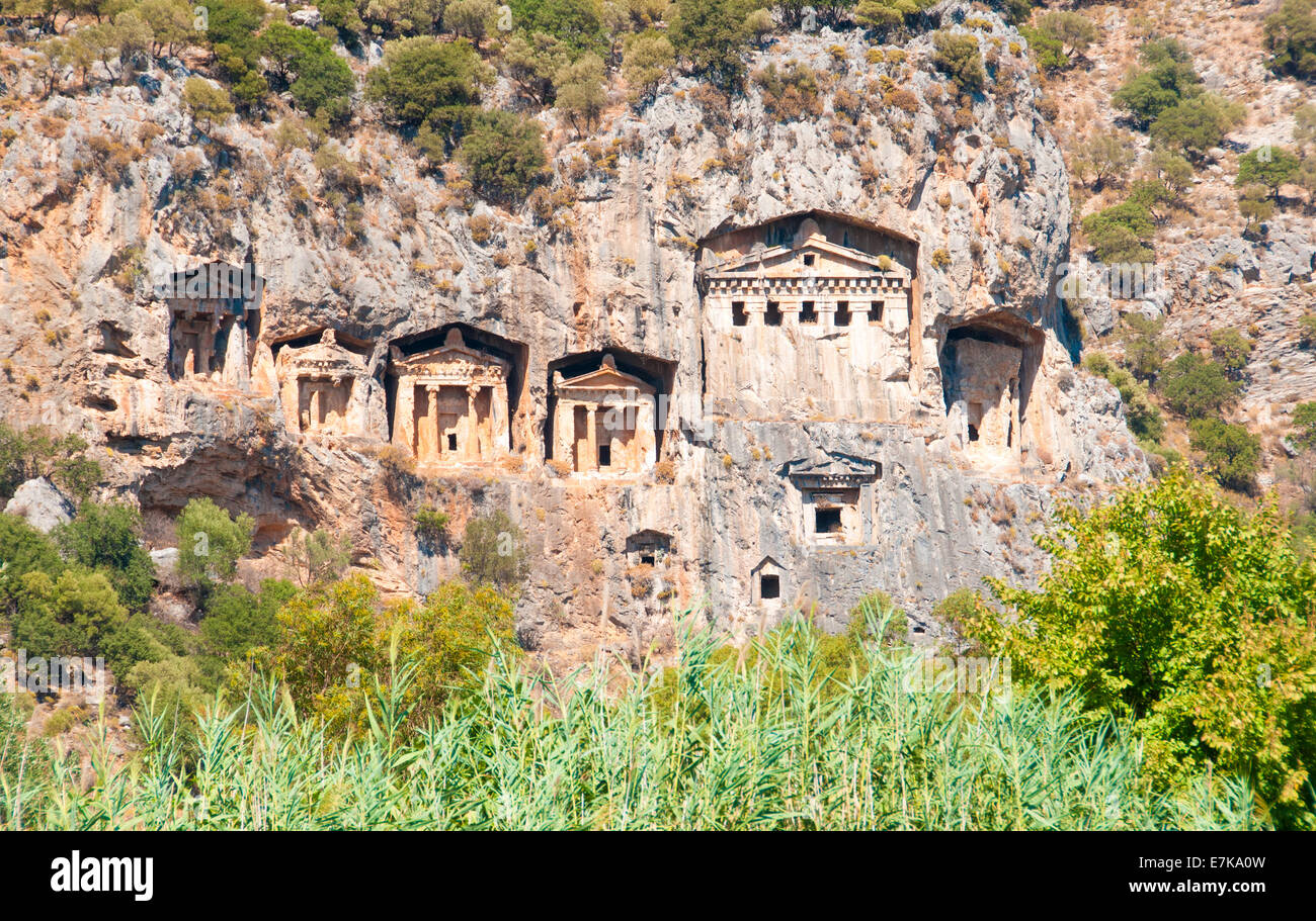 Turkish Lycian tombs - ancient necropolis in the mountains Stock Photo ...