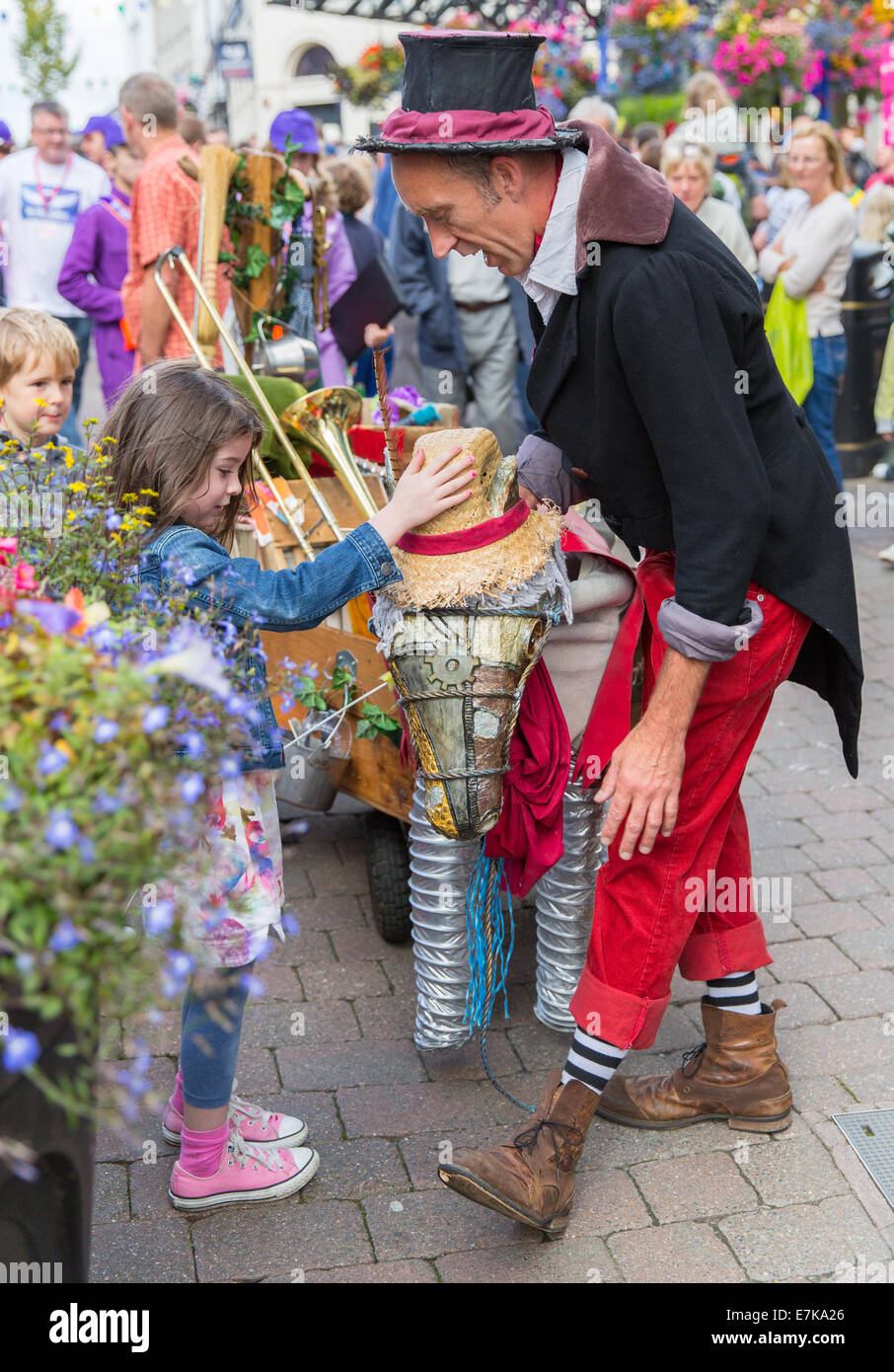 Mr Rags with his puppet pony entertaining children at the Kendal 2014 ...
