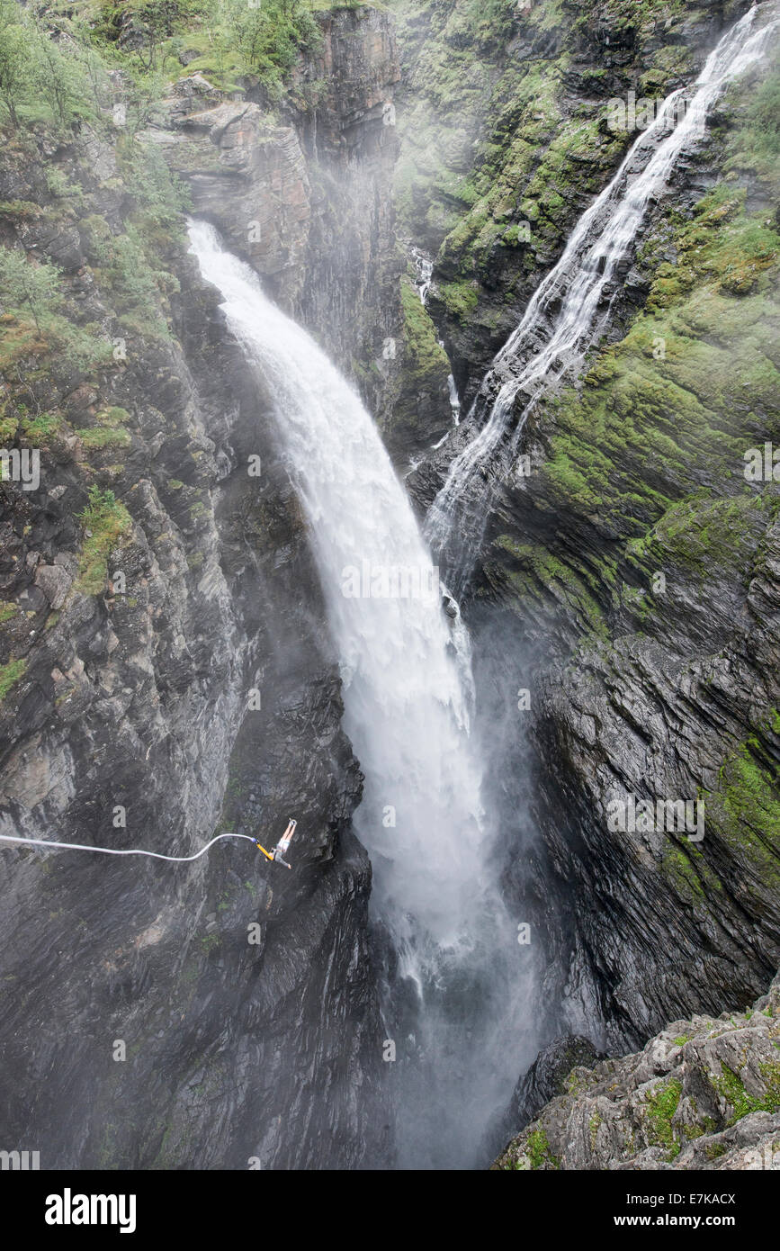 bungee jumping into a waterfall from the Gorsa Bridge in northern ...