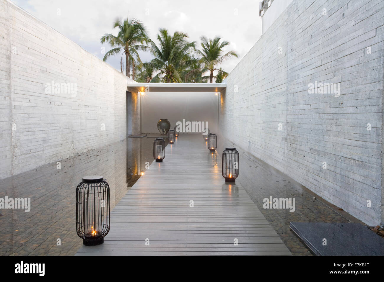 Fragment like view of modern stile bleared passage with some lamps ...