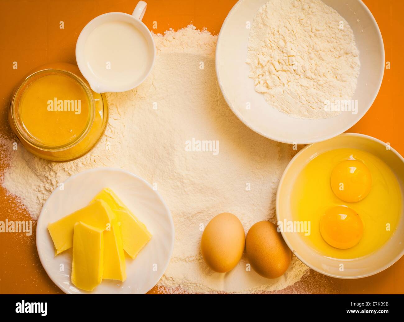 Cooking concept. Preparation for baking, bake ingredients and kitchen ...