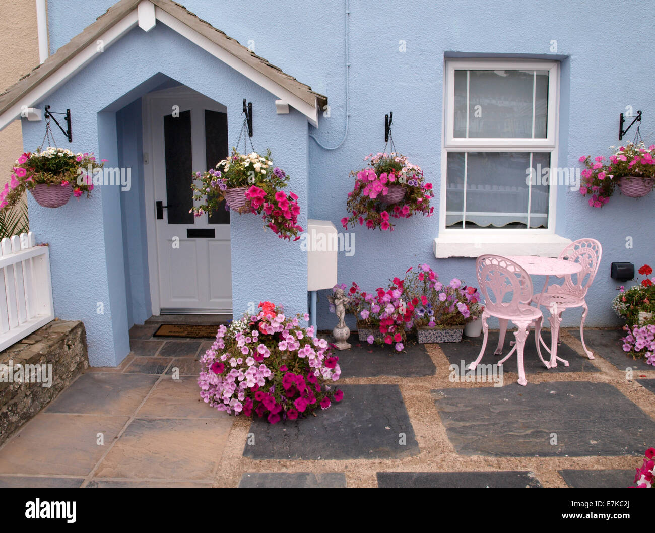 Pretty blue cottage, Westward Ho!, Devon, UK Stock Photo - Alamy
