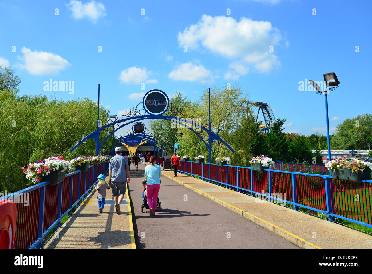 Entrance bridge to The Dome, Thorpe Park Theme Park, Chertsey, Surrey ...
