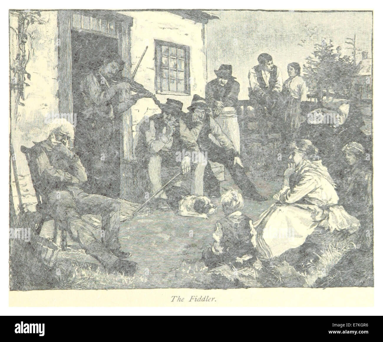 An 1885 drawing titled *The Fiddler*, depicting a musician playing the ...