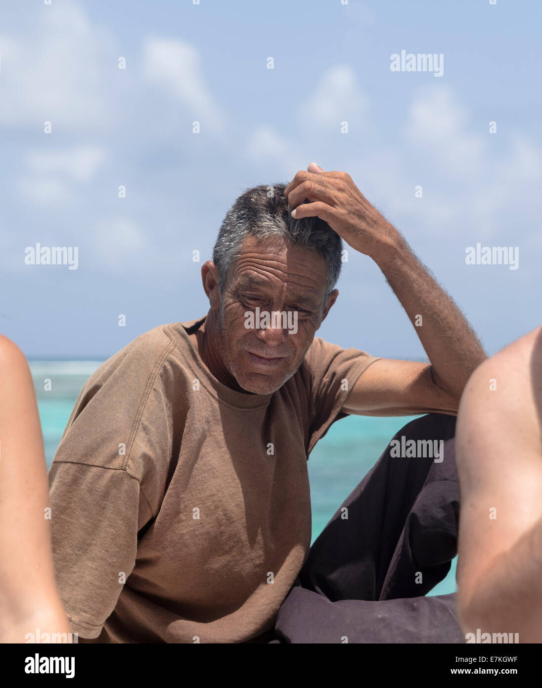 Man thinking and touching his head with one hand Stock Photo - Alamy