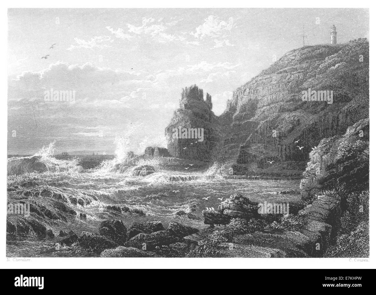 This 1873 drawing by Booth depicts Cape Schane in Victoria, Australia ...