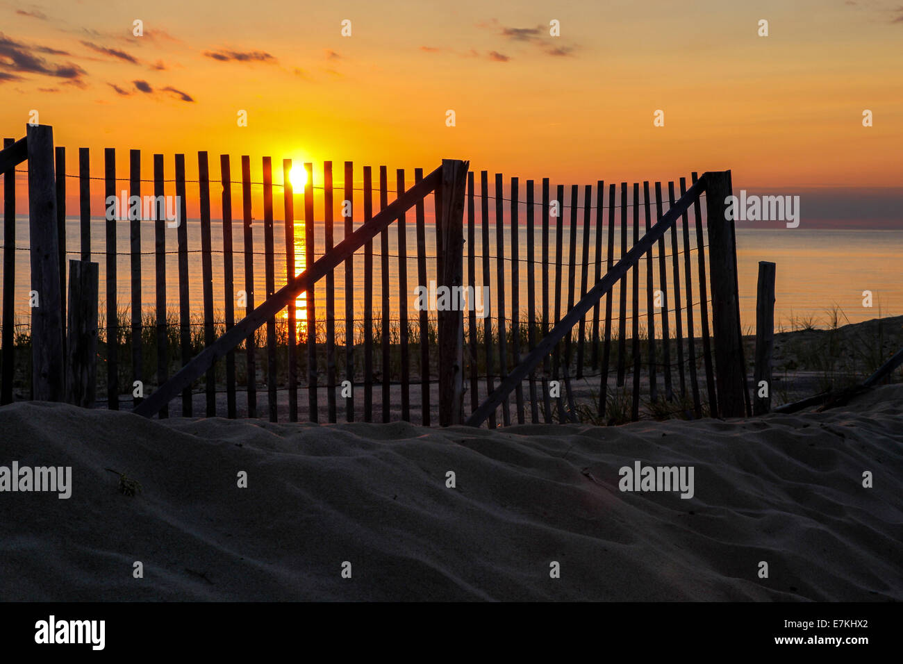 Wooden fence with sunset sky in Cape Cod near Provincetown Stock Photo ...