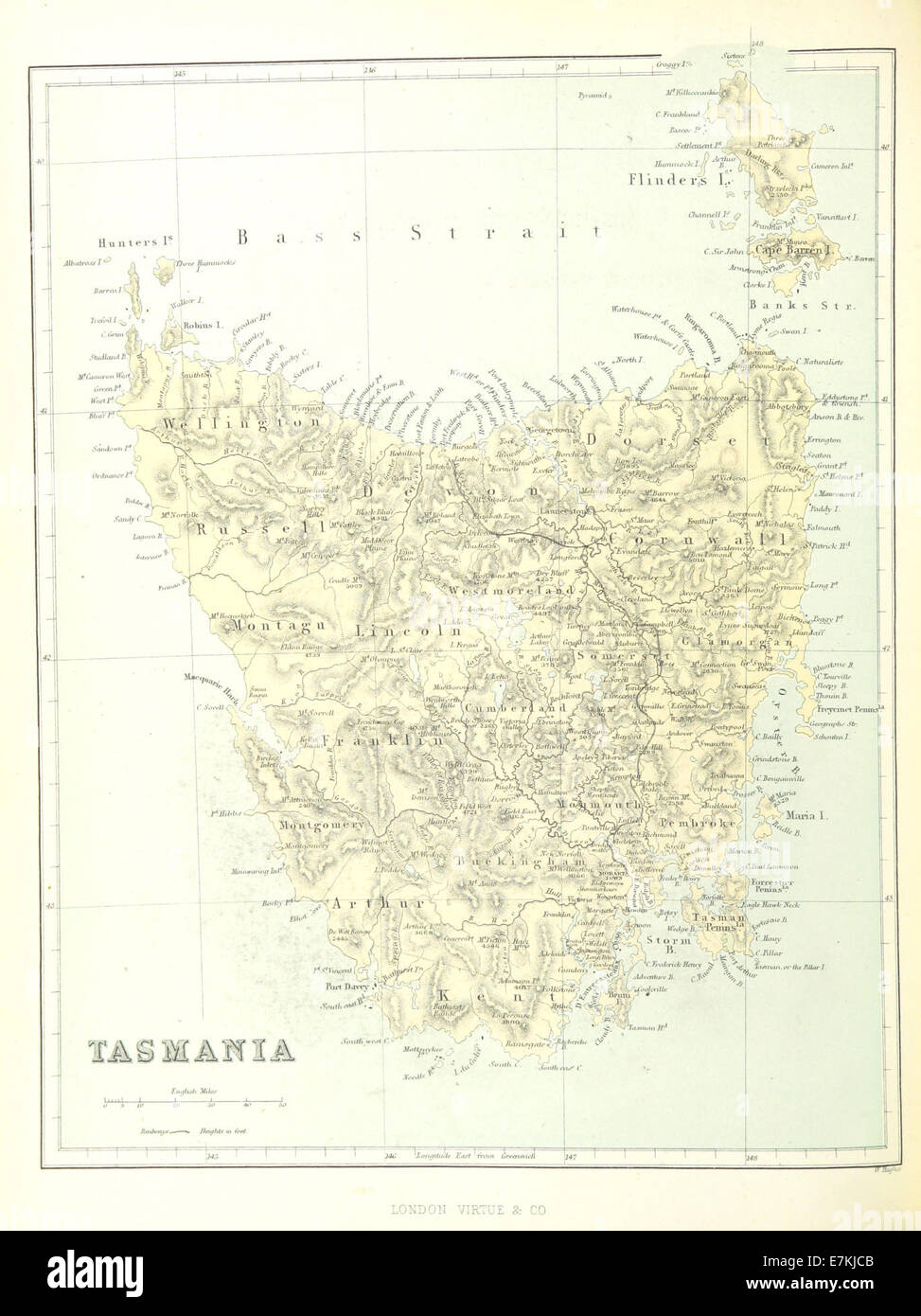 This 1873 map by Booth details the geography of Tasmania, showcasing ...
