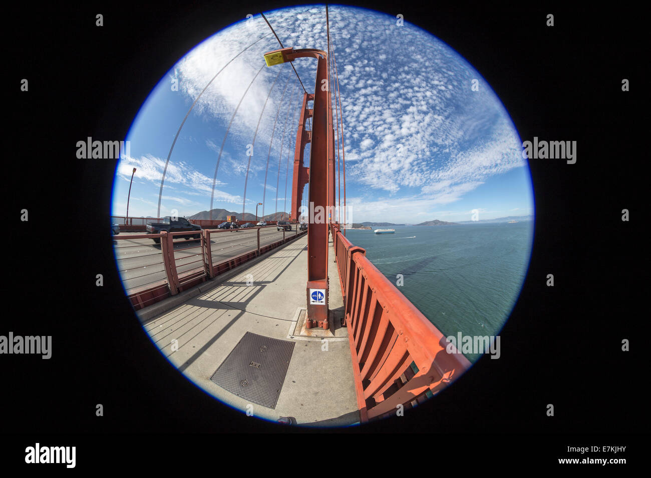 Fisheye view of the Golden Gate Bridge, San Francisco, CA Stock Photo ...