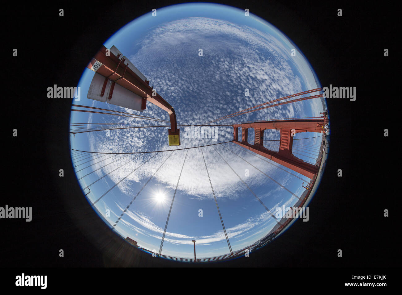 Fisheye view of the Golden Gate Bridge, San Francisco, CA Stock Photo ...