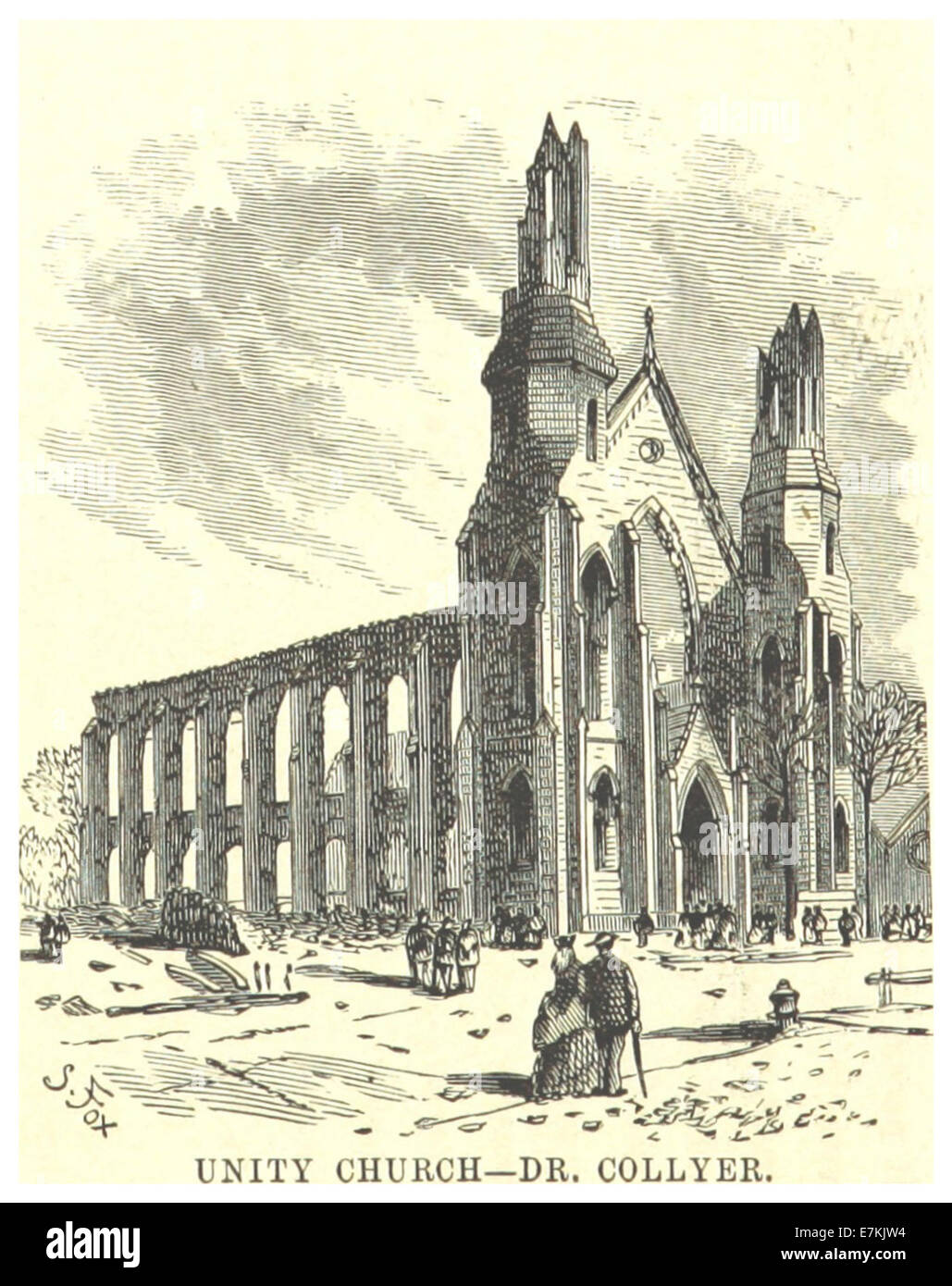 An 1871 illustration of the Unity Church, capturing the architectural ...