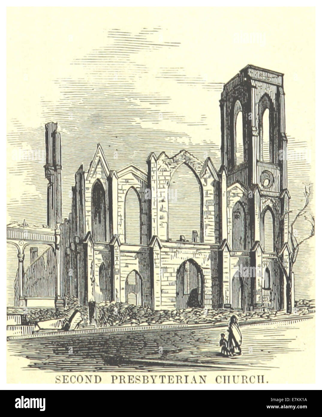 An 1871 drawing by Colbert depicting the Second Presbyterian Church ...