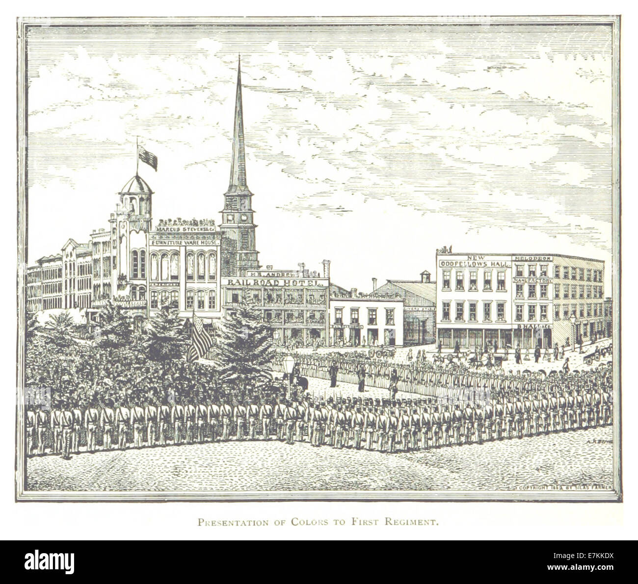 This 1884 sketch by Farmer depicts the presentation of colors to the ...