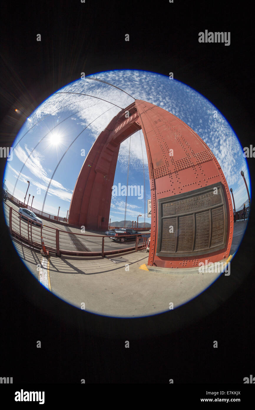 Fisheye view of the Golden Gate Bridge, San Francisco, CA Stock Photo ...