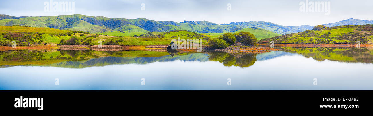 Nicasio Reservoir in Marin County California with a perfect reflection ...