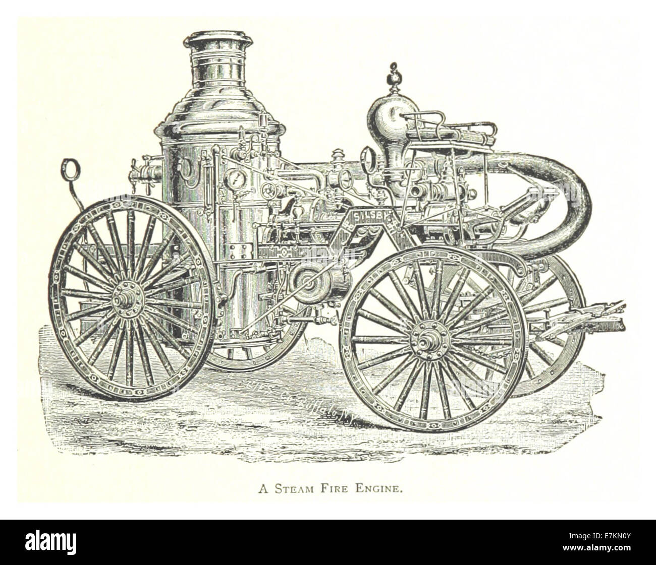 A detailed sketch of a steam fire engine from 1884, created by Farmer ...