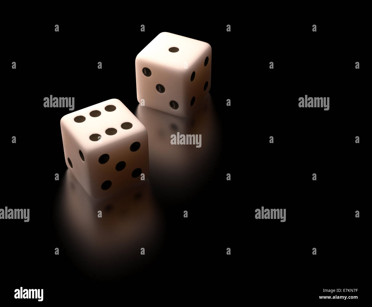 Two dice on black reflective background. Clipping path included Stock ...