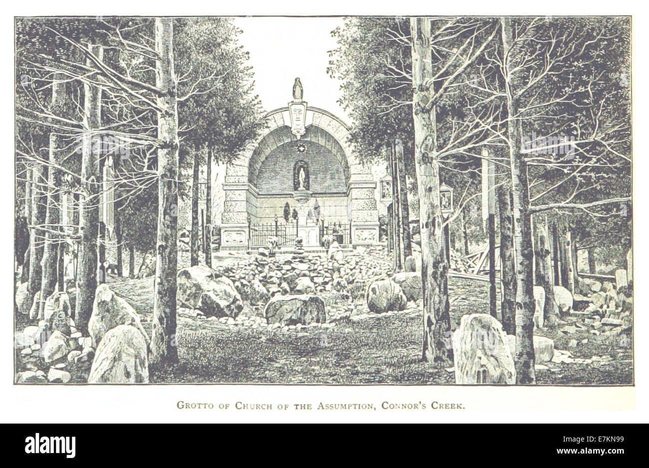 A drawing from Farmer (1884) depicting the Grotto at the Church of the ...