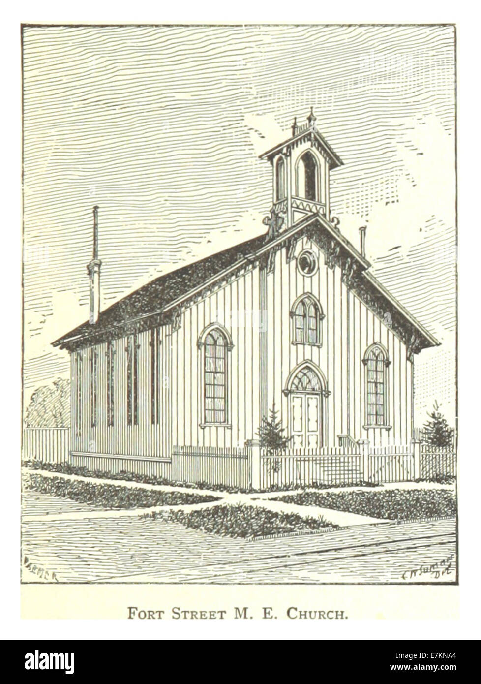 An 1884 illustration of the Fort Street Methodist Episcopal Church in ...