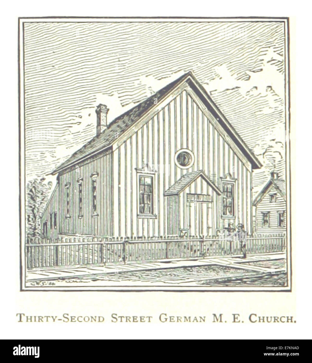 An 1884 drawing by Farmer depicting the German Methodist Episcopal ...
